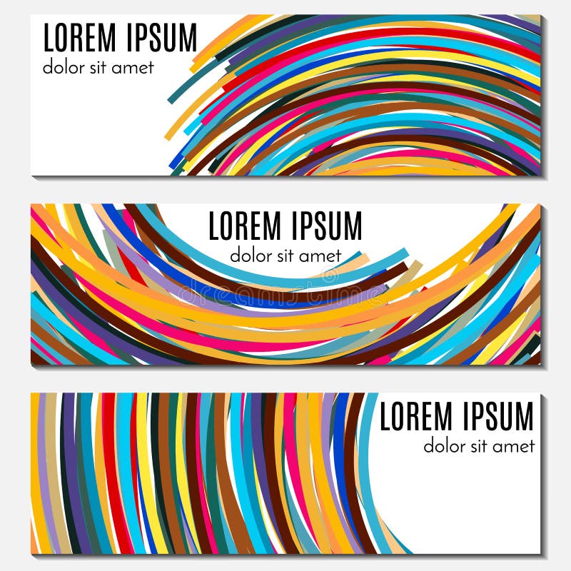 Set Of Colorful Abstract Header Banners With Curved Lines And Place For ...