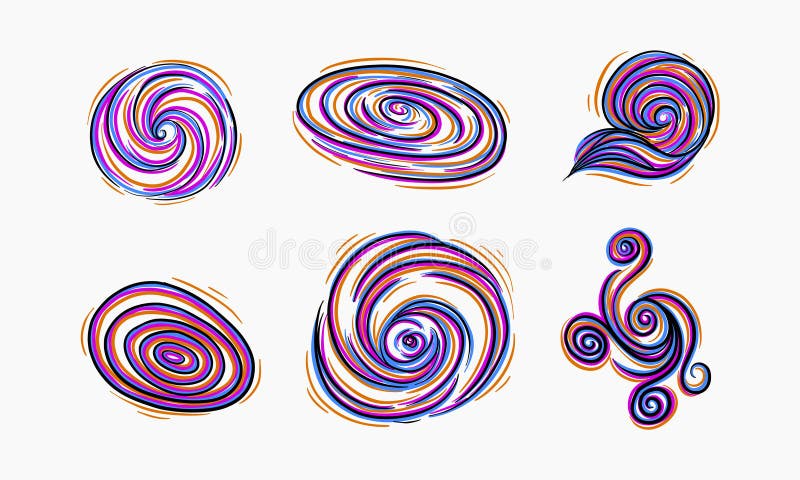 Set of Colorful Abstract Swirl Designs of Different Shapes and Forms ...