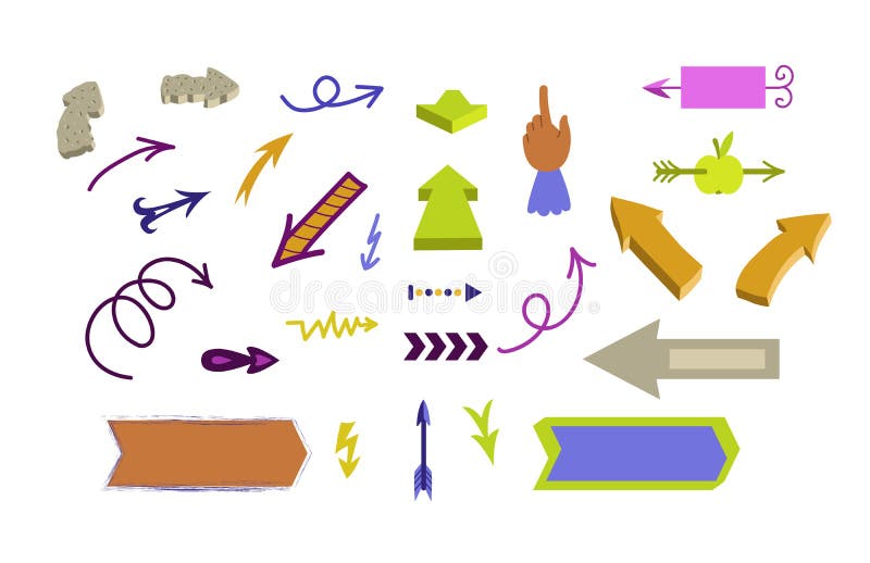 The Set of Colorful Arrows, Pointers, Cursors, Indicators Hand Drawn in ...