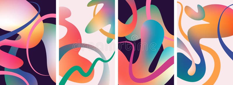 Set of Colorful Backgrounds with Abstract Liquid Forms. Gradient Wavy ...