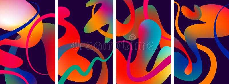 Set of Colorful Backgrounds with Abstract Liquid Forms. Gradient Wavy ...