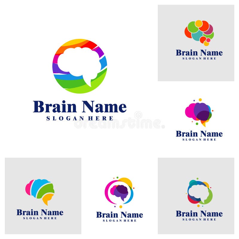 Set of Colorful Brain Logo Design Vector. Creative Brain Logo Concepts ...
