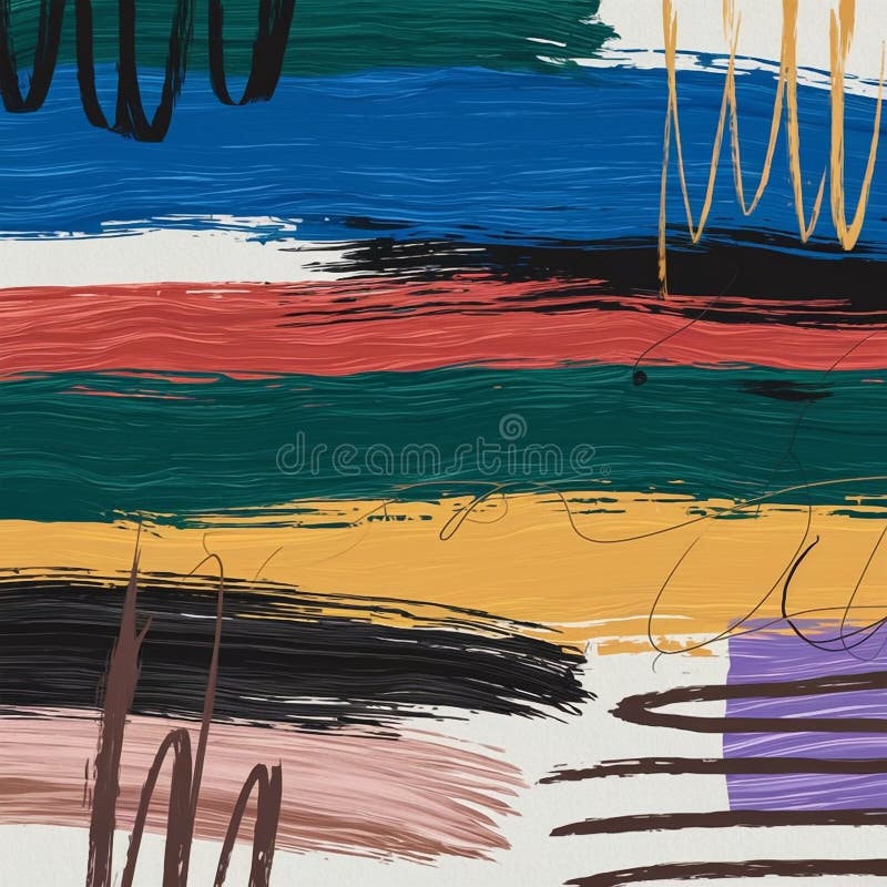 Set of Colorful Brush Strokes, Lines, Hand Painted Design Elements ...