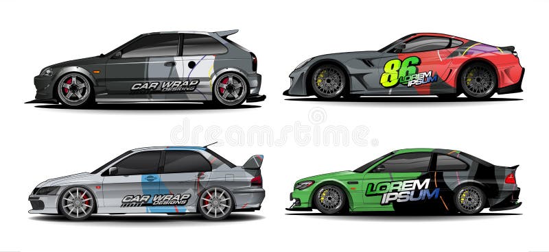 Set of Colorful Car Decal Designs Stock Vector - Illustration of mockup ...