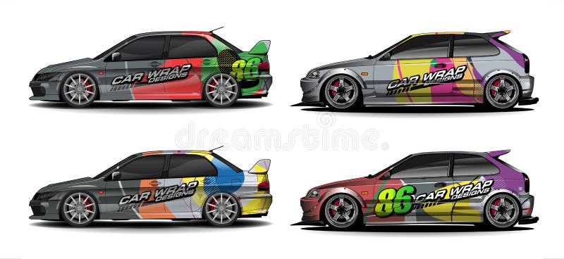 Set of Colorful Car Decal Designs Stock Vector - Illustration of mockup ...