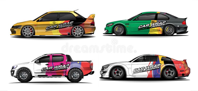 Set of Colorful Car Decal Designs Stock Vector - Illustration of mockup ...