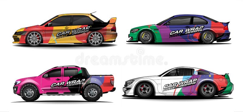 Set of Colorful Car Decal Designs Stock Vector - Illustration of mockup ...