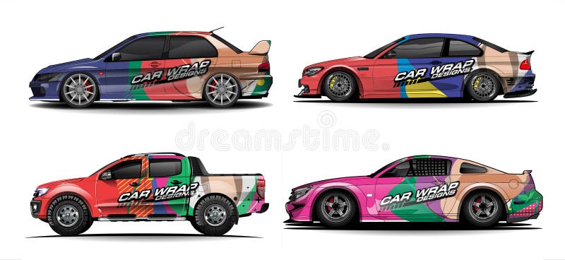 Set of Colorful Car Decals Design Stock Vector - Illustration of cargo ...