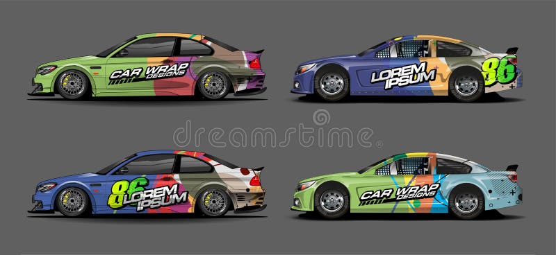 Set of Colorful Car Decals Design Stock Vector - Illustration of mockup ...