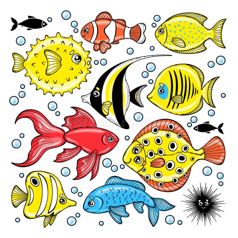 Set Colorful Cartoon Cute Fish Stock Vector - Illustration of smiling ...