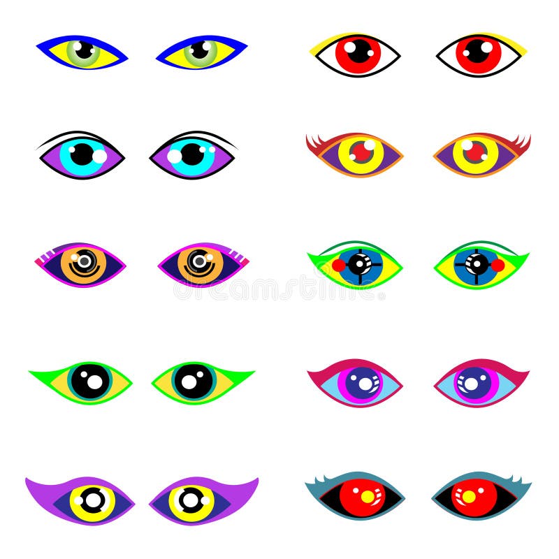 Set of Colorful Cartoon Eyes Stock Illustration - Illustration of ...
