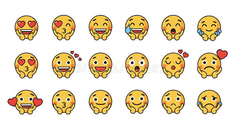 Collection of Cute Emoji Faces with Various Emotions Stock Illustration ...