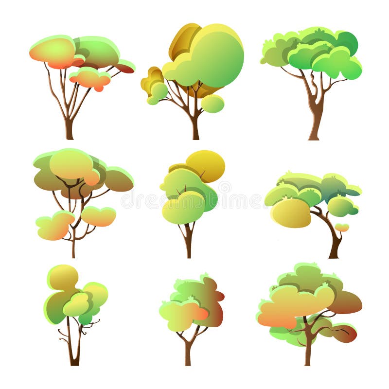 Set of Colorful Trees Different Shape with Leaves Stock Vector ...