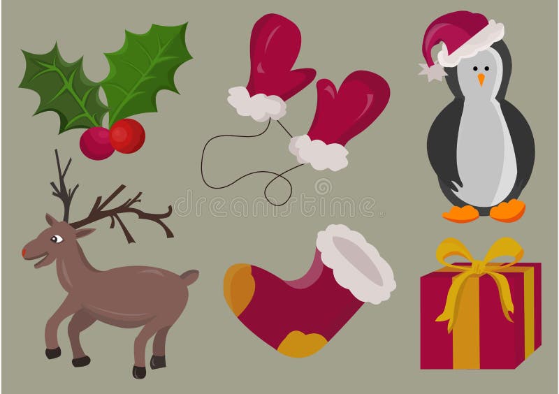 Set of Colorful Christmas Characters and Decorations Vector Stock ...