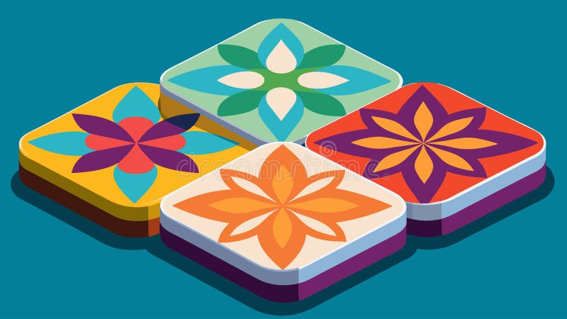 A Set of Colorful Coasters Made from Salvaged Ceramic Tiles.. Vector ...