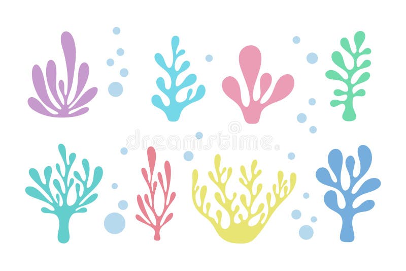 A Set of Colorful Corals and Algae. Isolated on White Stock ...