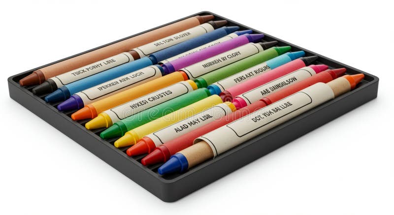 A Set of Colorful Crayons is Arranged in a Black Rectangular Tray. Each ...