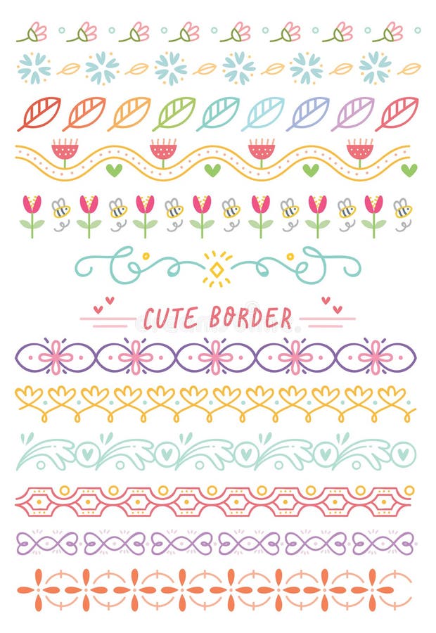 Set of Cute Hand Drawn Border Stock Illustration - Illustration of ...