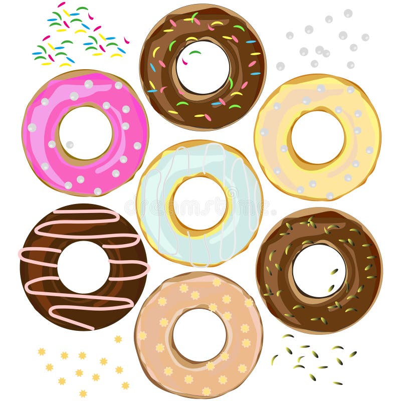 Set of Colorful Donuts with Different Decor. Vector Illustration for ...