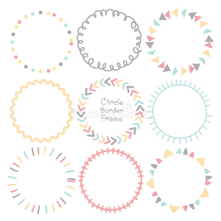 Set of Colorful Doodle Borders Circle Frame, Decorative Round Frames ...