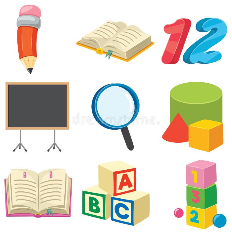 Set of Colorful Education Elements Stock Vector - Illustration of ...