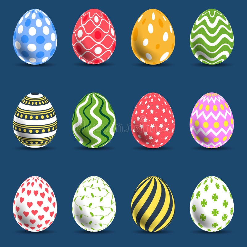 Set of Colorful Eggs with Beautiful Abstract Patterns,Realistic Easter ...