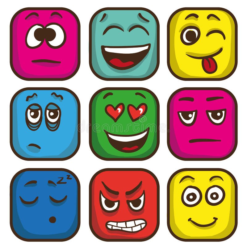 Set of Colorful Emoticons, Square Emoji Flat. Stock Vector ...
