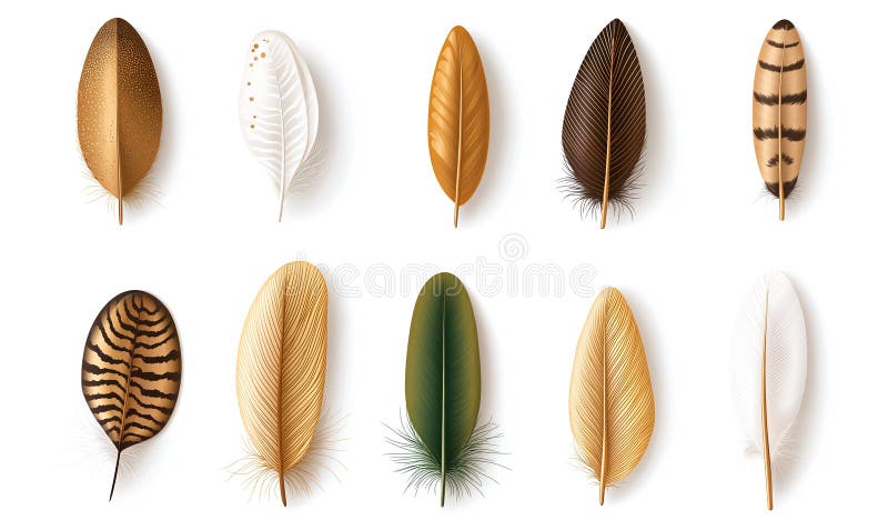 Set of Colorful Feathers Isolated on White Background Showcasing ...