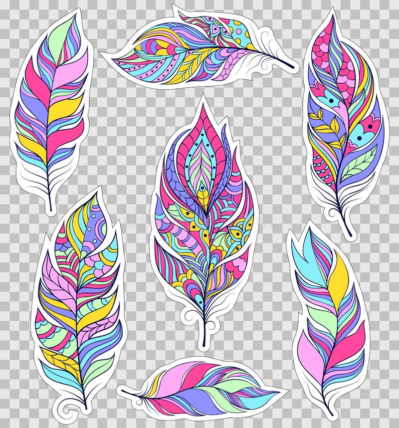 Set of colorful feathers stock vector. Illustration of contour - 97509258 Set of colorful feathers stock vector. Illustration of contour - 97509258