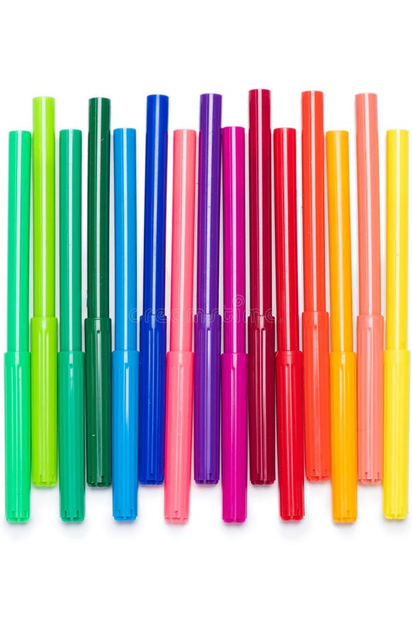 Set of Colorful Felt Tip Pens Isolated on White Stock Photo - Image of ...