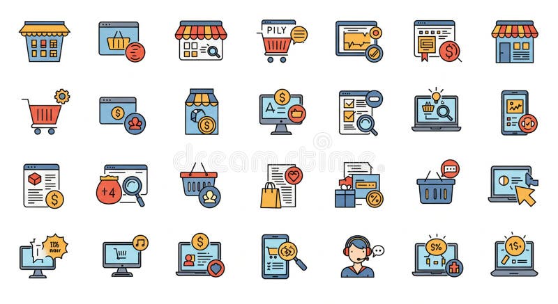 A Set of Colorful, Flat-design Icons Representing E-commerce and ...