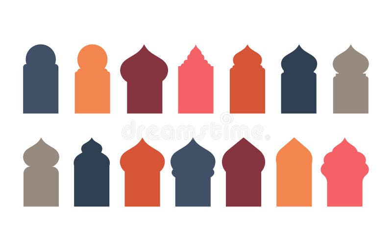 Set of Colorful Flat Islamic Windows Frame Silhouettes Stock ...