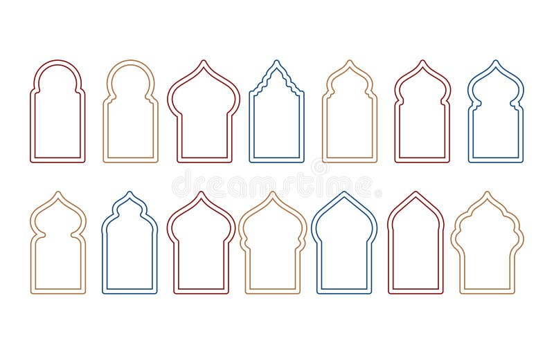 Set of Colorful Flat Islamic Windows Frame Silhouettes Stock ...