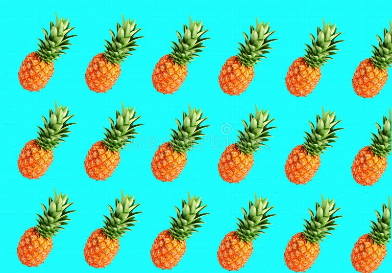 Set Colorful Fruit Pattern of Fresh Pineapple on Blue Background. Top ...