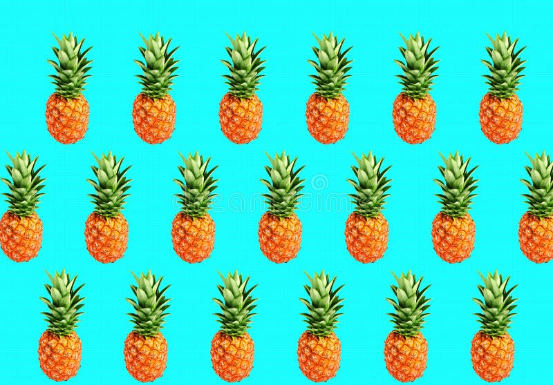Set Colorful Fruit Pattern of Fresh Pineapple on Blue Background. Top ...