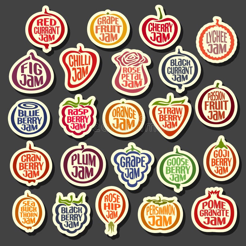Set Colorful Fruits Jam Icons Stock Vector - Illustration of passion ...