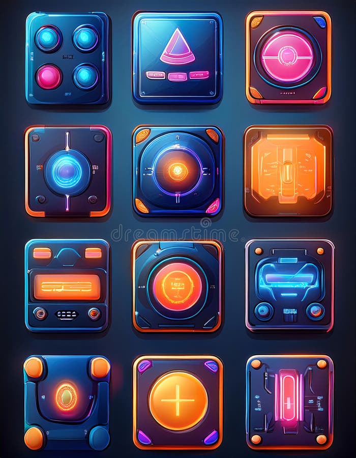 A Set of Colorful, Futuristic, Sci-fi UI Elements and Buttons Stock ...