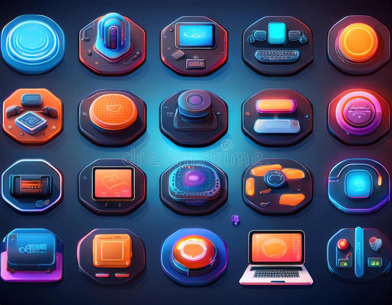 A Set of Colorful, Futuristic, Sci-fi UI Elements and Buttons Stock Illustration - Illustration ...