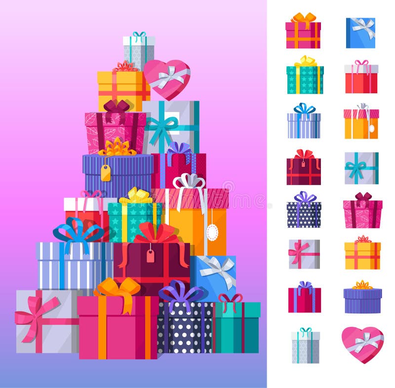 Set of Colorful Gift Boxes Vector Illustrations Stock Vector ...