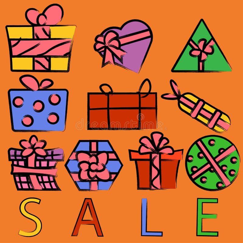 A Set of Colorful Gifts Sale for a Banner or Pattern. Flat Vector ...