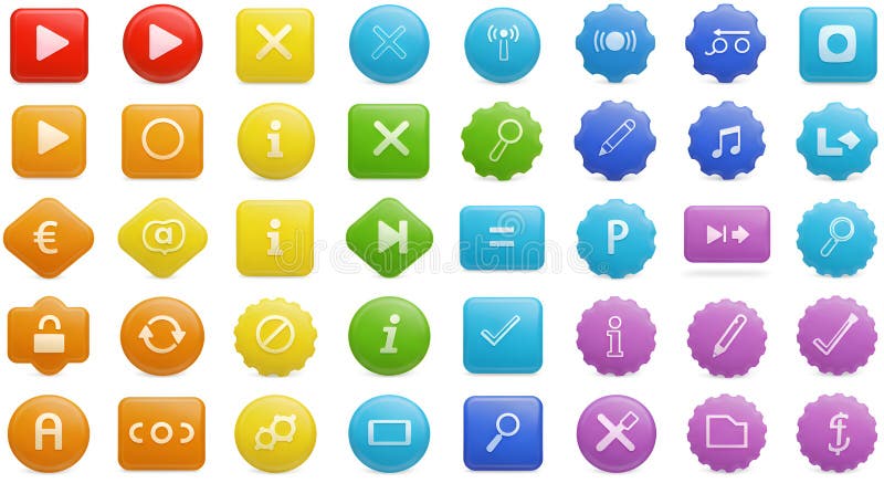 Set of Colorful Glossy 3D UI Buttons and Icons for Web and Apps Stock Illustration ...