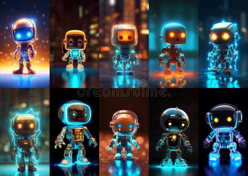 Set of Colorful Glowing and Funny Robots Stock Photo - Image of modern ...