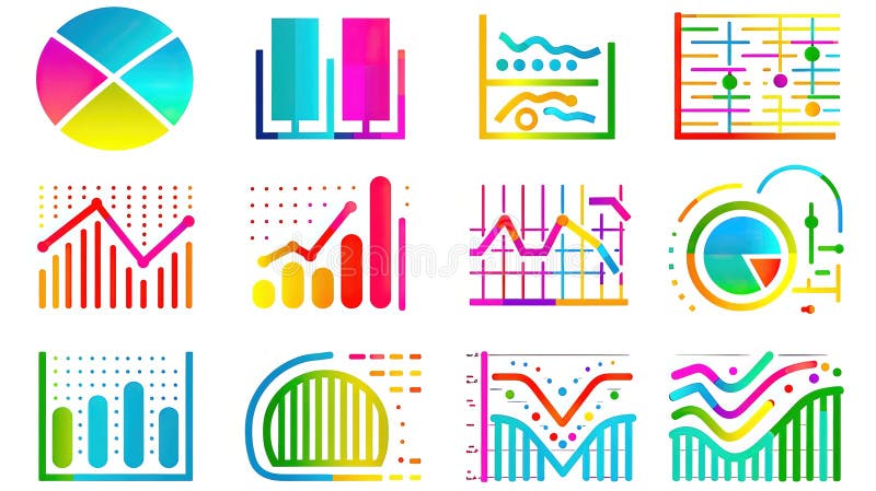 A Set of Colorful Graphs and Pie Charts Stock Image - Image of finance ...