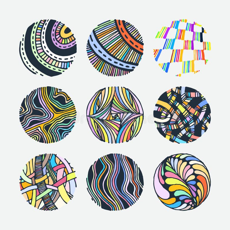 Set of Colorful Grunge Halftone Drawing Textures. Random Doodle Circles ...