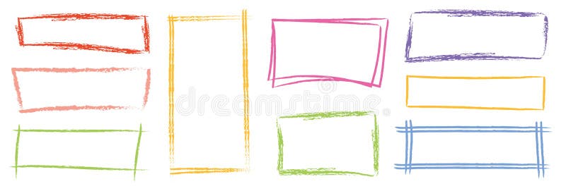 Set of Colorful Hand-drawn Chalk-style Rectangular Frames. Grunge ...