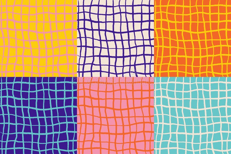 Set of Colorful Hand Drawn Checkered Patterns with Pencil. Vector ...