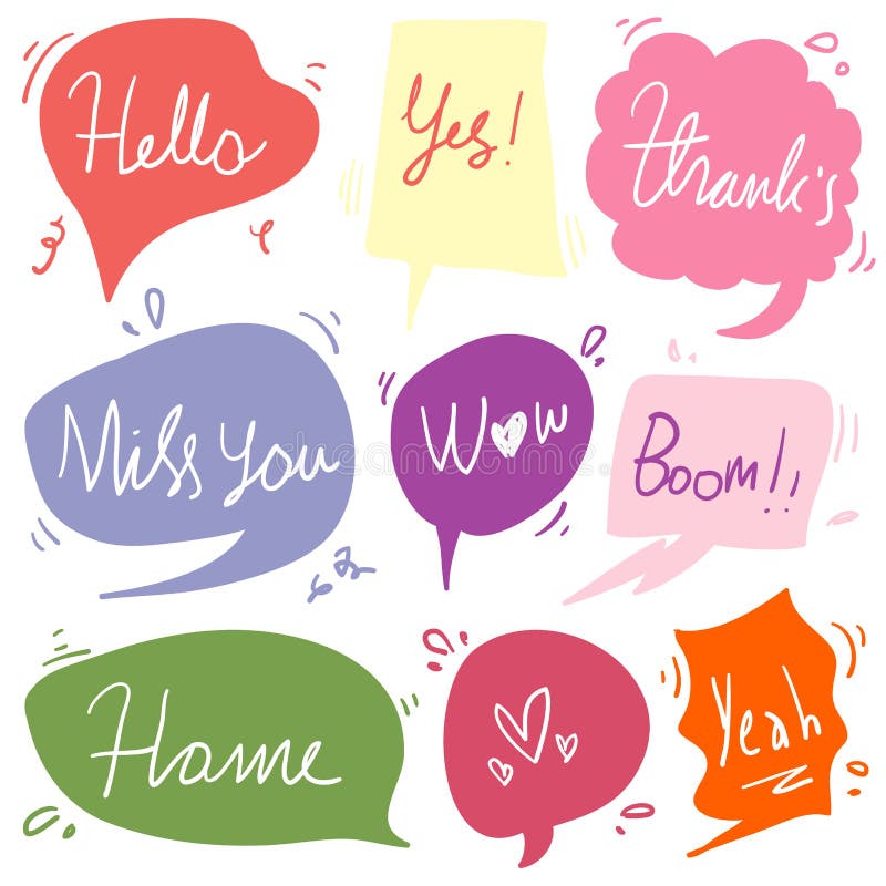 Set of Color Speech Bubbles in Drawn Style. Dialog Windows with Phrases ...