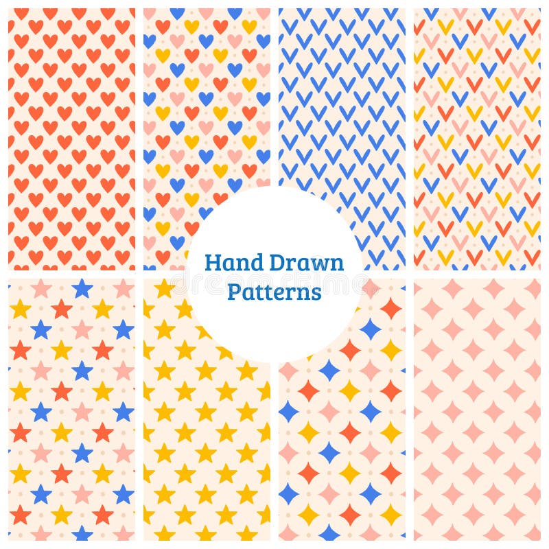Set of Colorful Hand Drawn Patterns Stock Vector - Illustration of blue ...