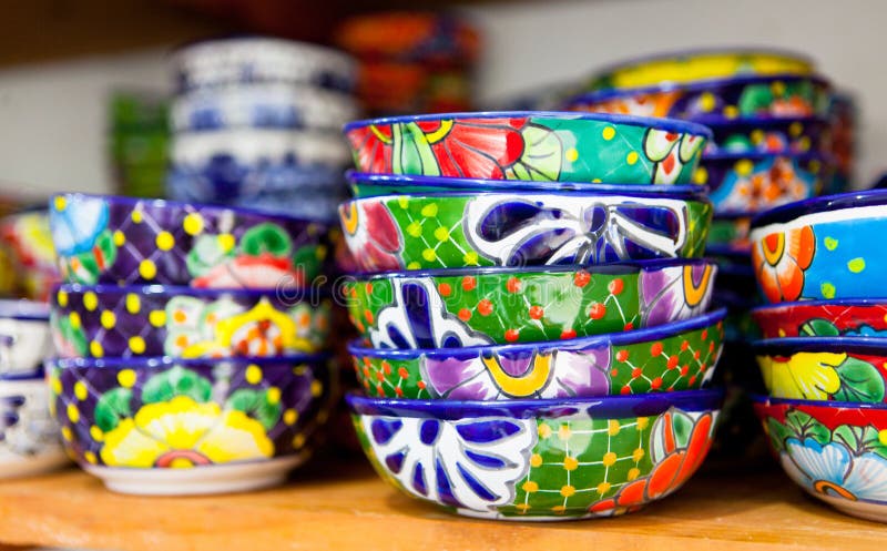Set of Colorful Handmade Dishes Stock Image - Image of stoneware ...