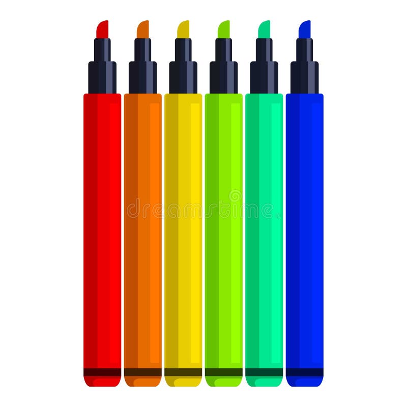 Set of Colorful Highlighter Markers Standing Up in a Row Stock ...